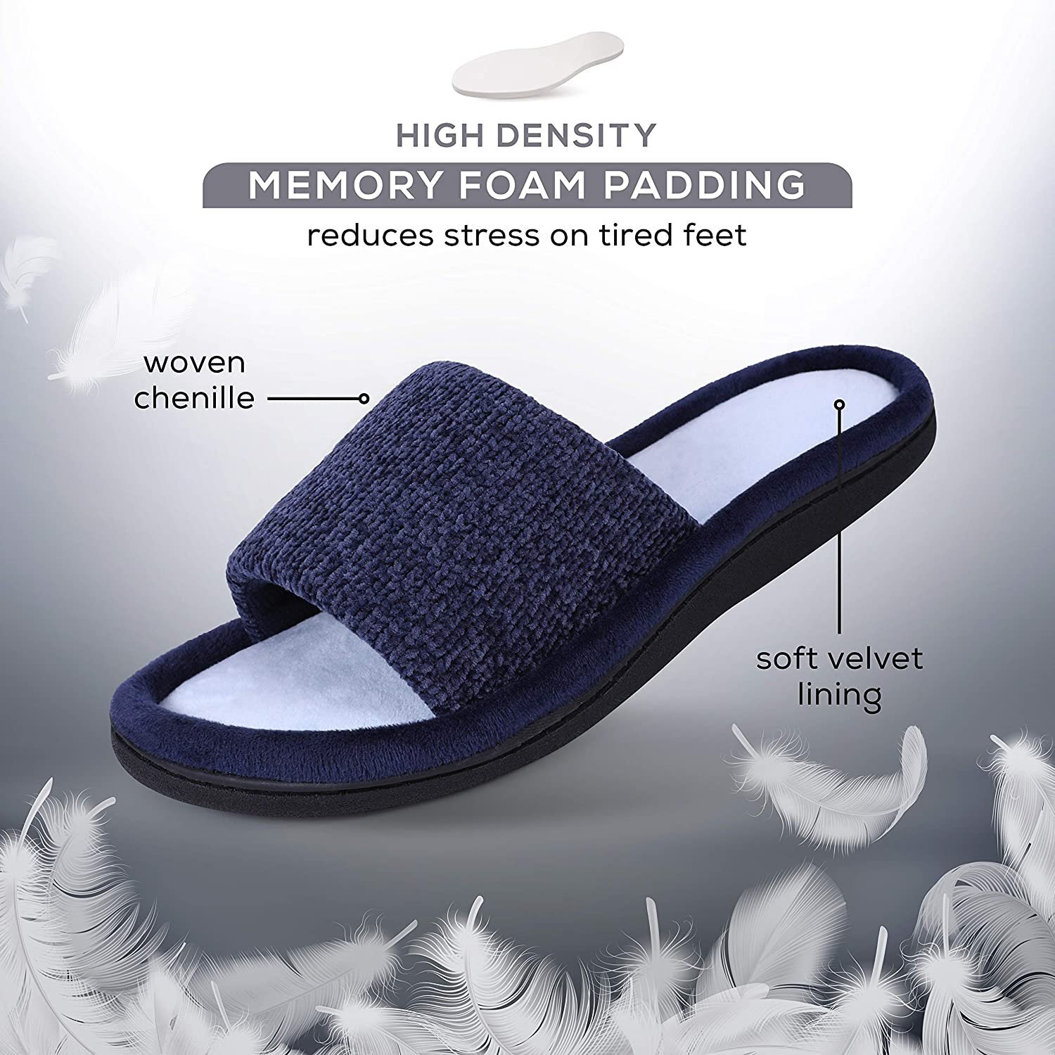 Pupeez Women's Soft Open Toe Slide Slippers, Indoor Outdoor Rubber Sole ...