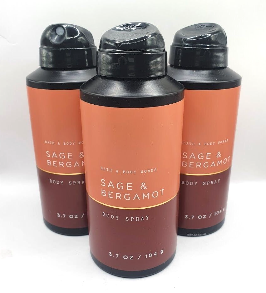 BATH AND BODY WORKS SAGE & BERGAMOT BODY SPRAY FOR MEN 3.7 FL OZ (SET ...
