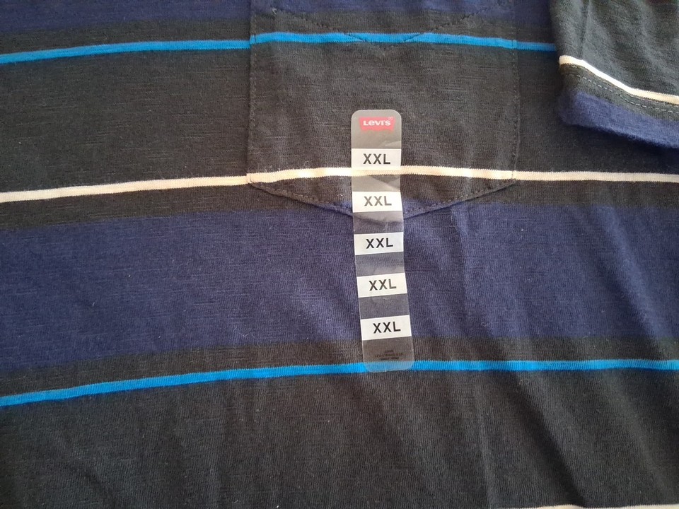 New Levis Shirt Men's Size 2XL Black/Blue Striped Crew Neck Tee Men Red ...
