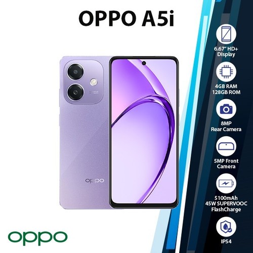 (New) OPPO A5i Android Cell Phone (4GB+64GB/PURPLE/Unlocked/Dual SIM ...