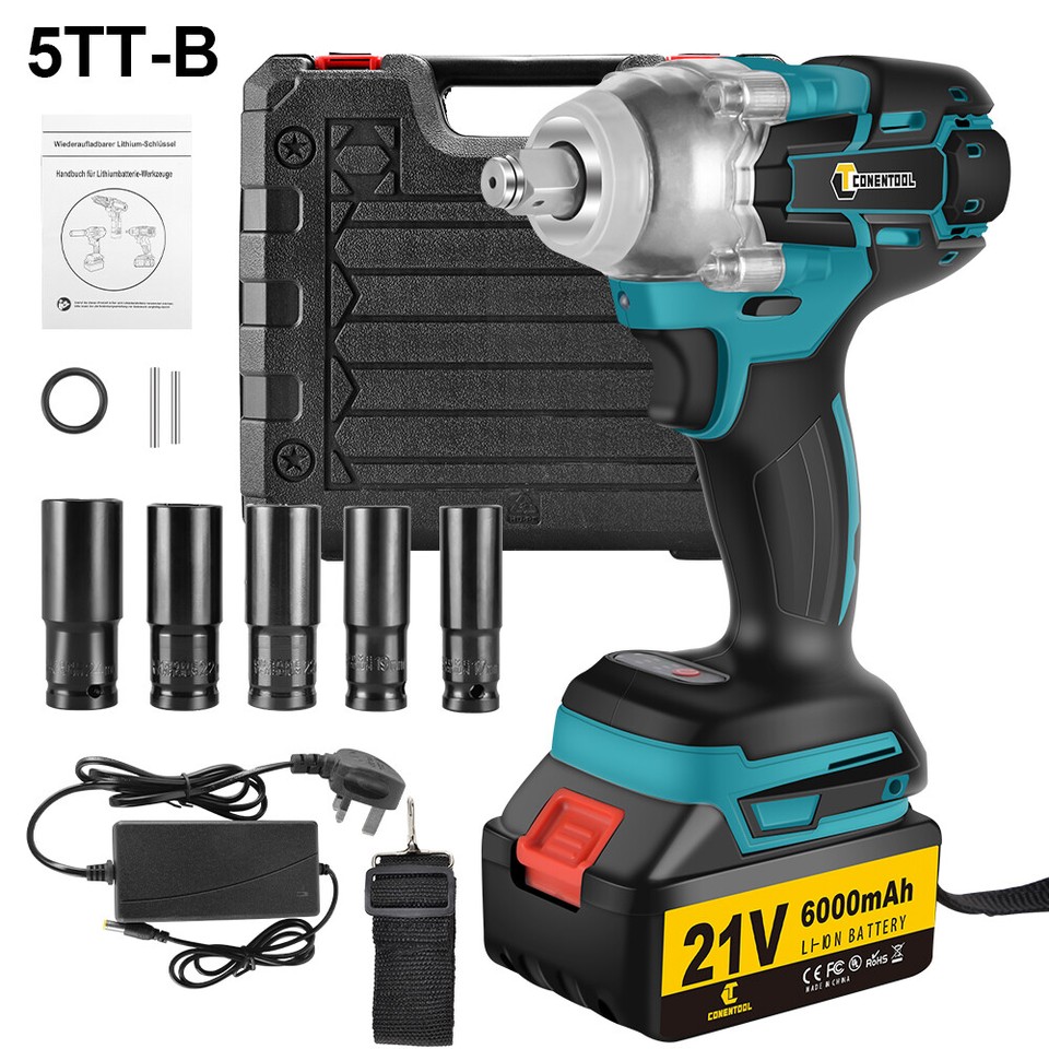 21V Cordless Impact Wrench 1/2"Driver Ratchet Rattle Nut Gun Set Red ...