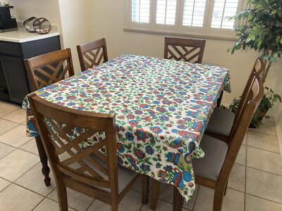 Vintage 70’s Terry Cloth Tablecloth Floral and Bird Pattern Multicolor ...
