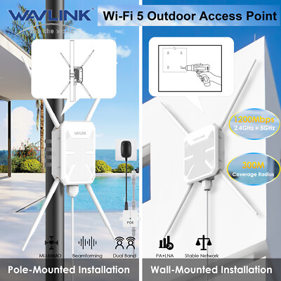 AERIAL HD8S AC1200 WiFi 5 Outdoor WiFi Extender Dual Band Access Point ...