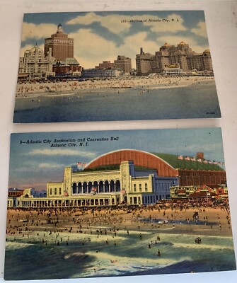 2 Linen Postcards Atlantic City NJ Skyline Beach Auditorium Convention ...