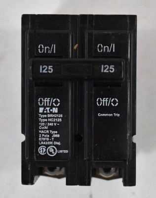 Eaton BRH2125 2 Pole Circuit Breaker 125 AMP 120/240 Volt J969 E7819-T ...