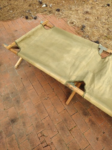 Vintage Wood & Canvas Folding Camping Cot 75” x 27x 17” Army Boy Scout ...