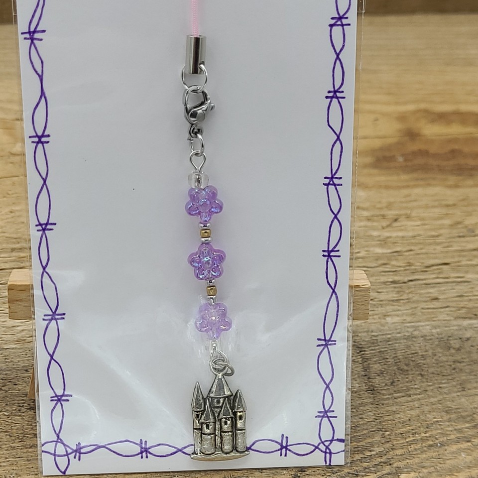 FAIRYTALE CASTLE Flower Bead Dangle Clip On Phone Bag Charm Gift ...