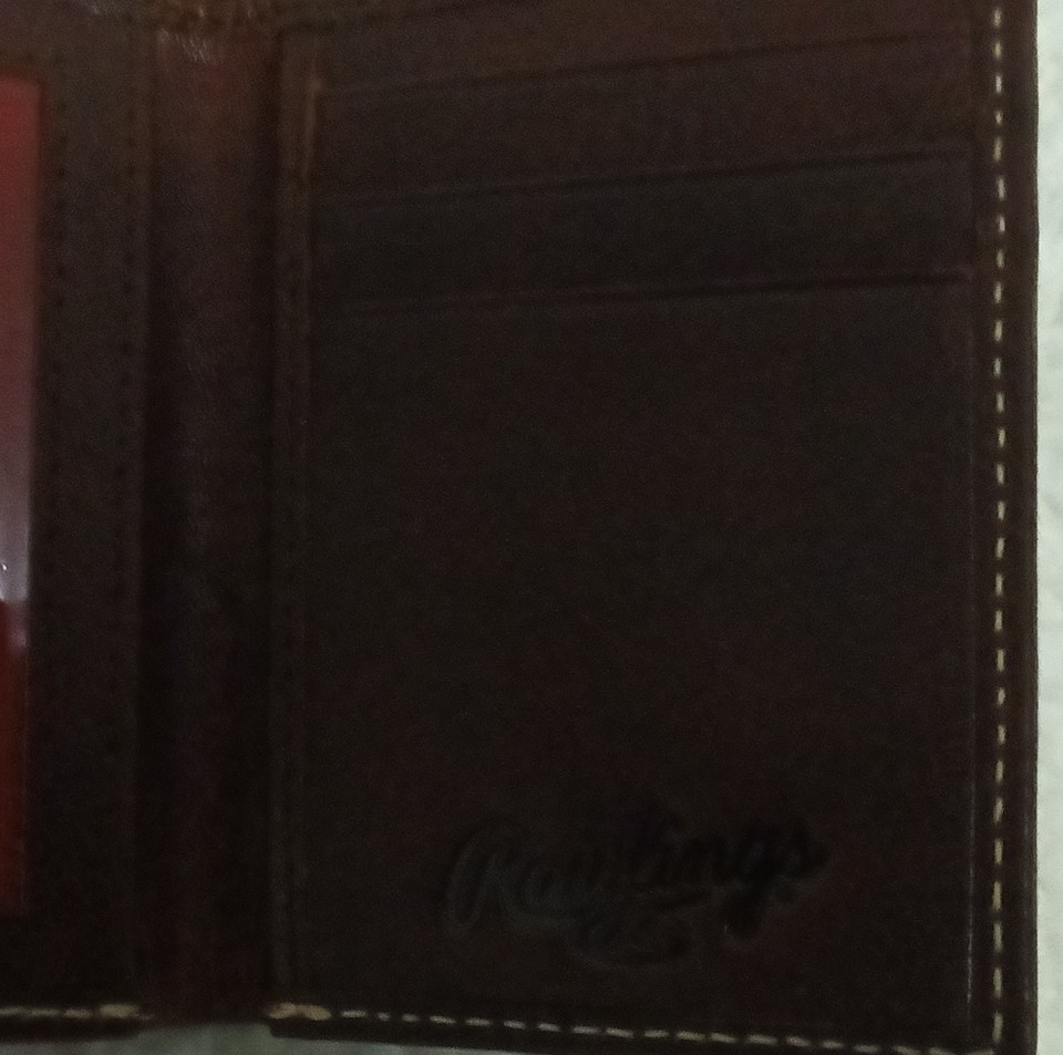 Rawlings Men's Trifold Wallet Brown Leather Logo Contrast Stitching ...