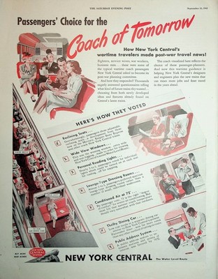 Original 1945 Vintage Train Ad: NewYork Central, The Water Level Route ...