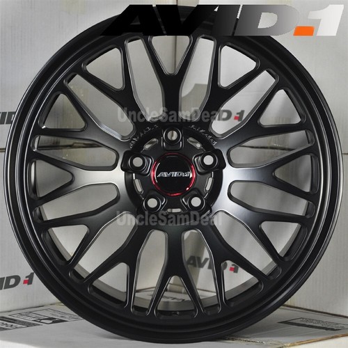 18x9.5 5x114.3 +35 OFFSET AVID.1 AV-44 MATTE BLACK MESH SPOKES WHEELS ...