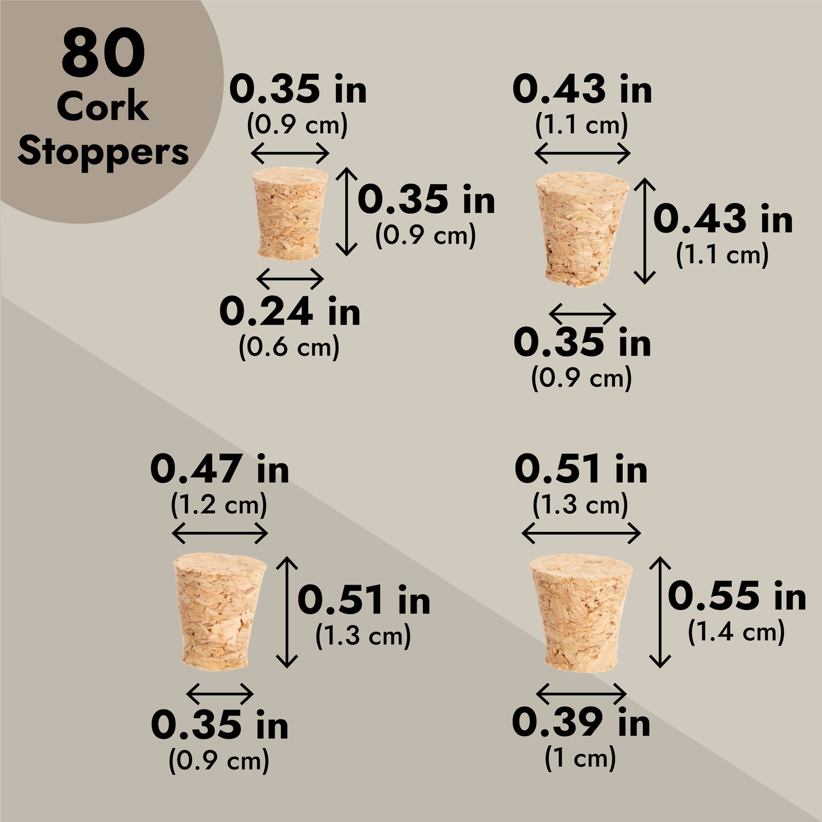 80-Pcs Tapered Corks for Bottles, Jars, Plugs for Crafts, DIY, 8 Sizes ...