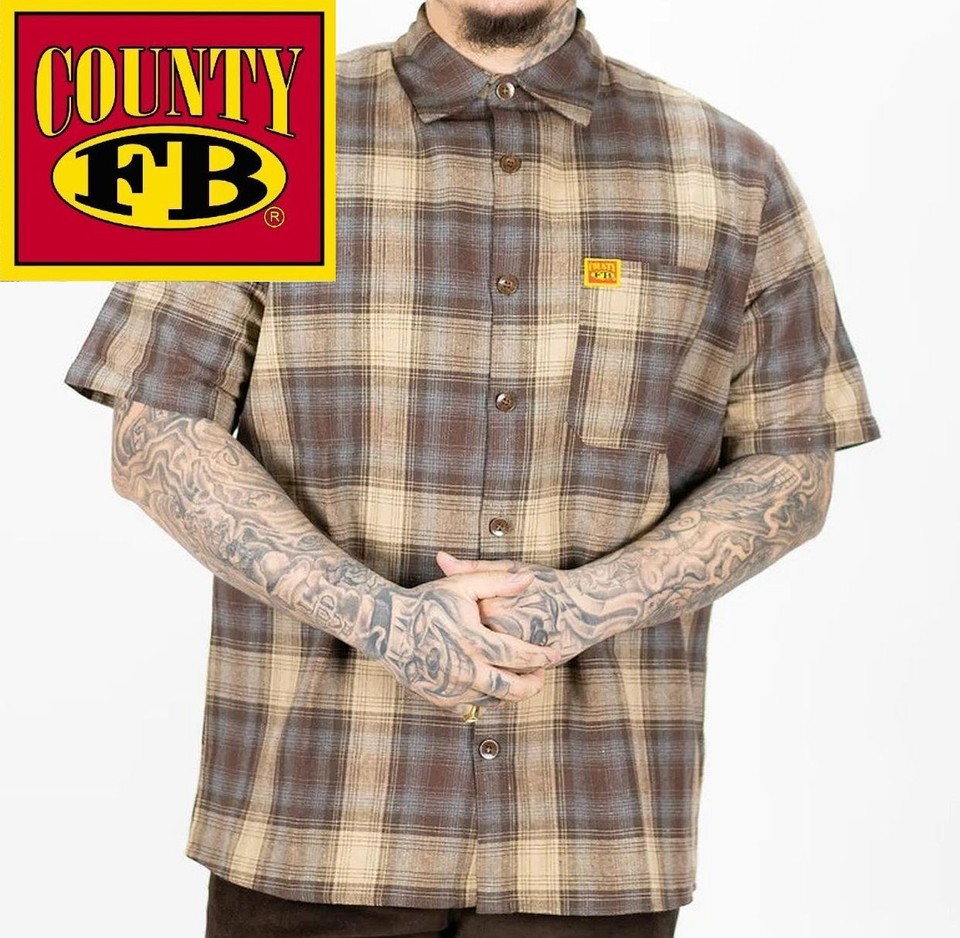 FB County Short Sleeve Plaid Checker Flannel Shirt | eBay