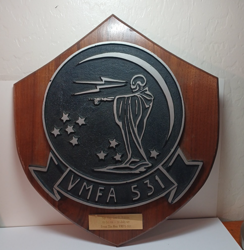 VMFA-531 GREY GHOSTS SQUADRON EMBLEM WOOD PLAQUE USMC 1979 LEE WILCOX ...