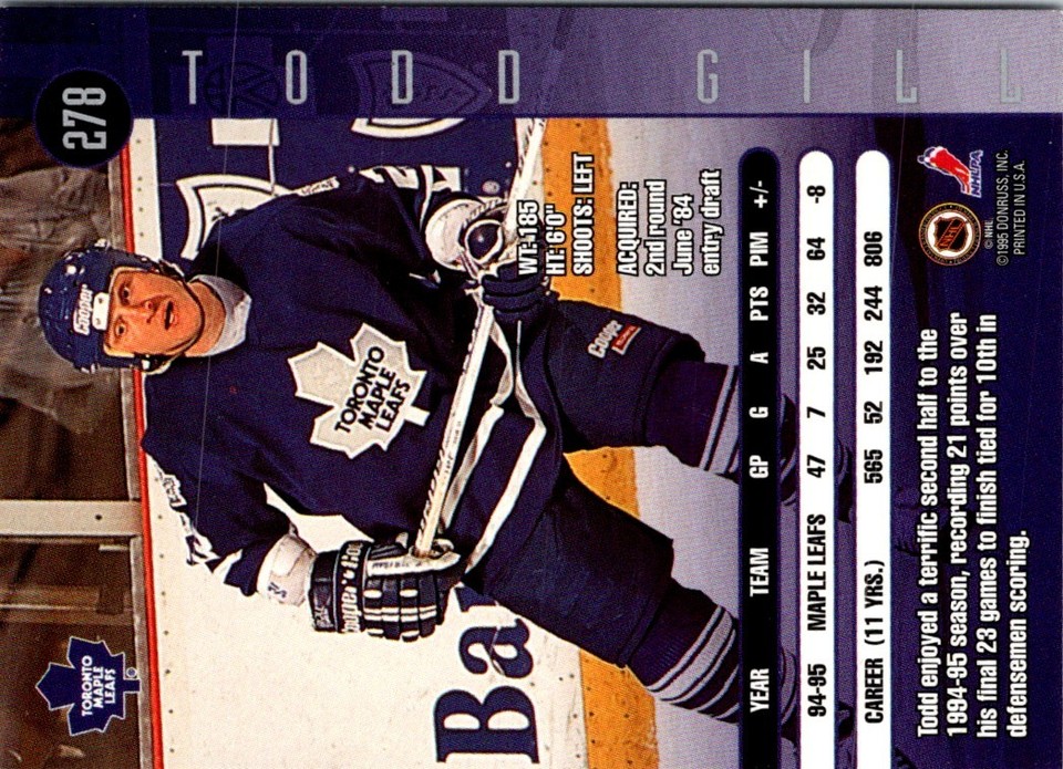 1995 Leaf Todd Gill #278 Toronto Maple Leafs Hockey Card | eBay