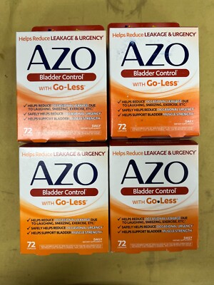 4 New AZO Bladder Control with Go-Less - 72 Capsules Each Box Ex. 01/ ...