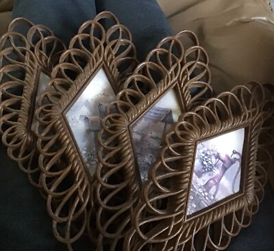 4 Vintage Unmarked Plastic Triangle Picture Frames Wall Art 15” X 7” (D ...