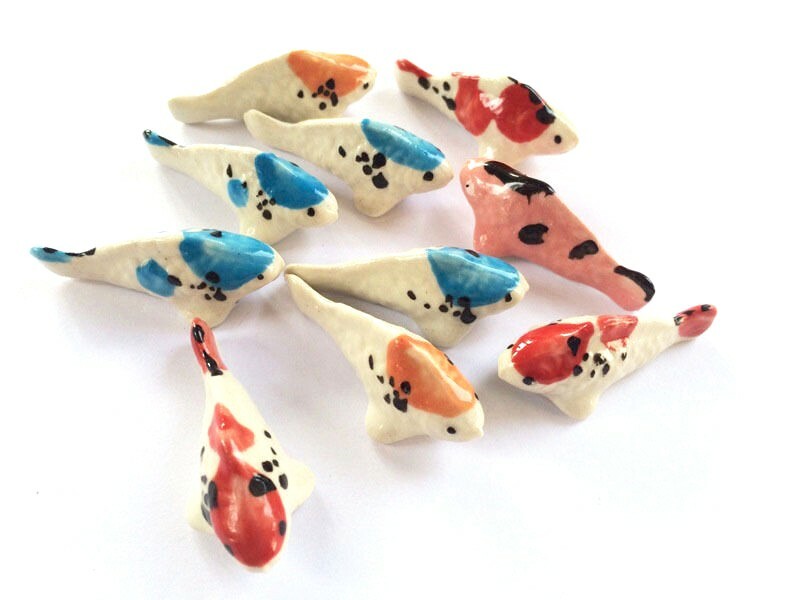 Dollhouse Miniature Animals 10 pcs Tiny Koi Carp Fish Ceramic Decor ...