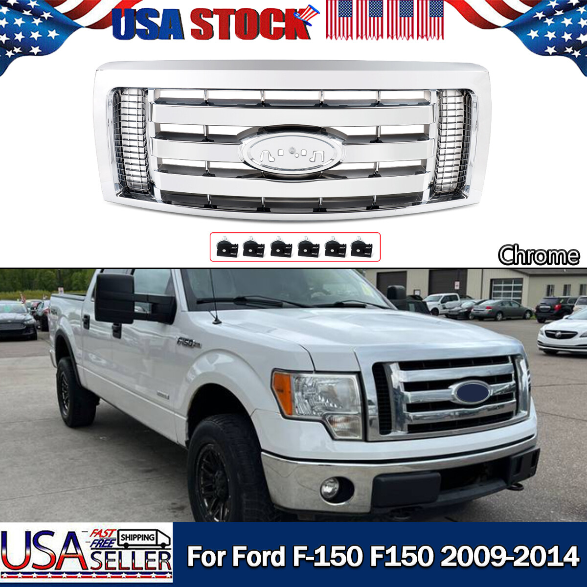 FOR 2009-2012 13 14 FORD F-150 F150 XLT GRILLE GRILL FRONT UPPER BUMPER ...