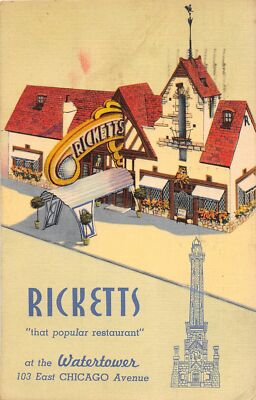 J10/ Chicago Illinois Postcard Linen Ricketts Restaurant Watertower 206 ...