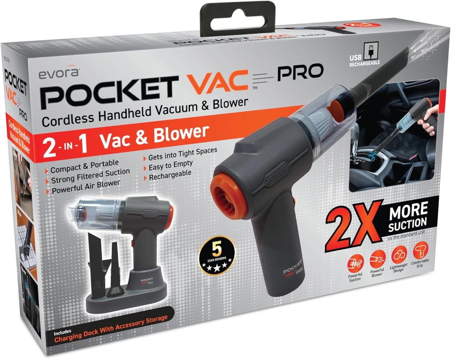 Pocket Vac PRO Handheld Vacuum and Docking Station, Compact Wireless ...