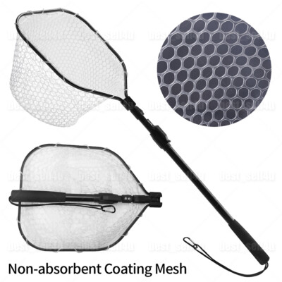 Fly Fishing Landing Net Trout Telescoping Foldable Rubber Mesh Catch ...
