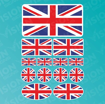 UNION JACK Stickers Vinyl High Tack GREAT BRITAIN FLAG Round Rectangle ...