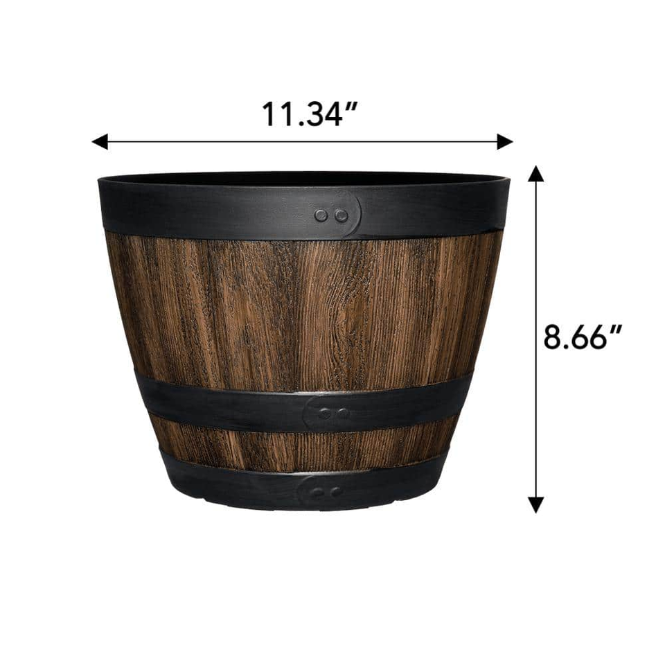 Large Resin Planter Garden Flower Plant Pot Walnut Barrel Gardening ...
