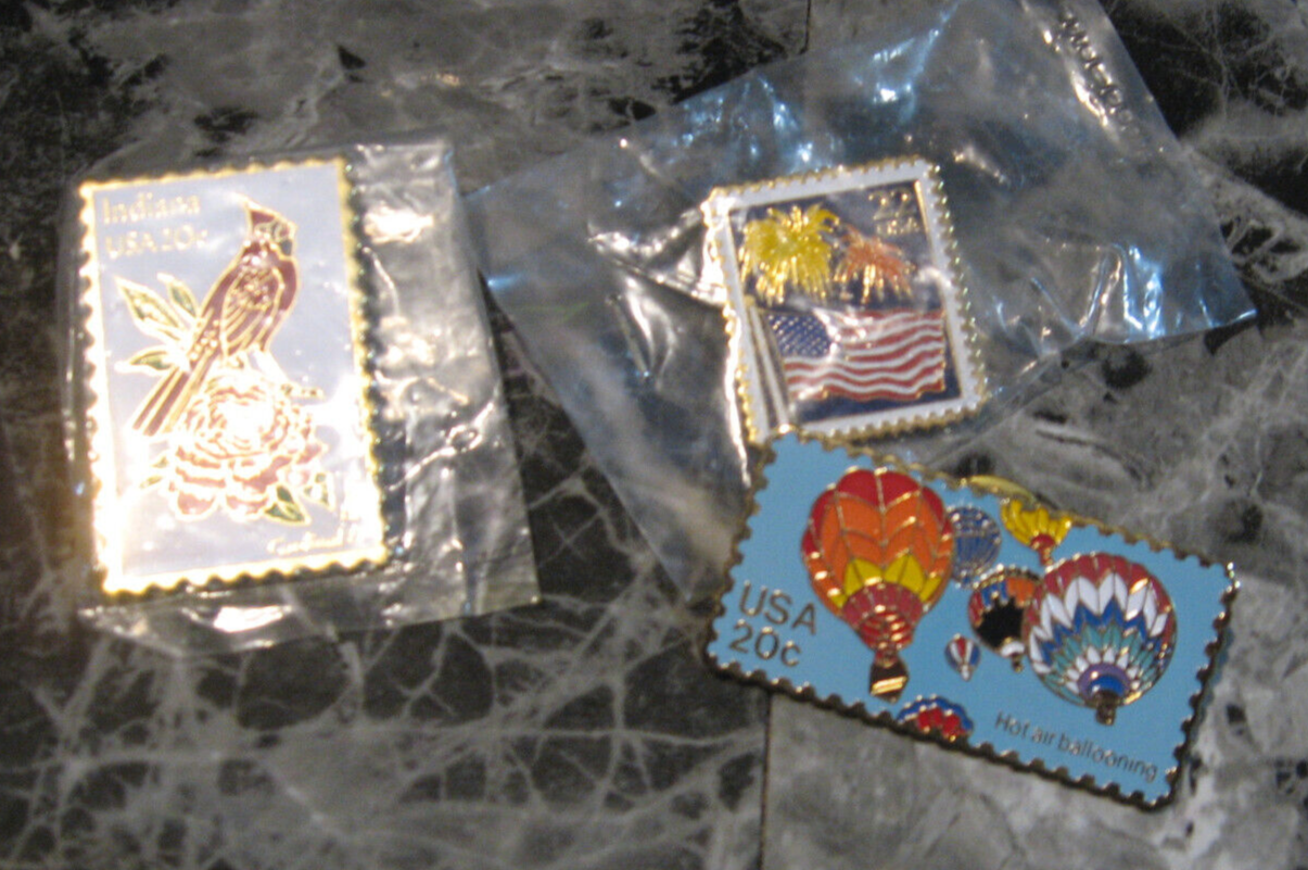 3 U.S. Postage Stamp Lapel Collector Pins INDIANA Hot Air Ballooning ...