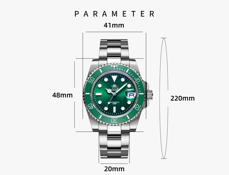 ADDIESDIVE Green 200M Diver Watch Automatic Seiko NH35 Sapphire Ceramic ...