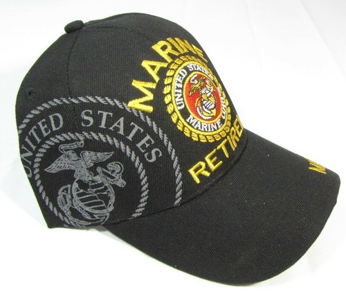 New Military USMC US Marine Corps Retired Black Baseball Ball Cap ...