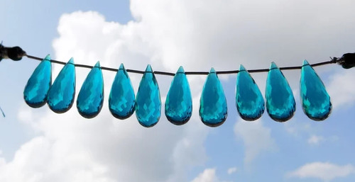 10 Pcs Hydro Neon Blue Quartz Faceted Briolette Tear Drop Beads Jewelry ...