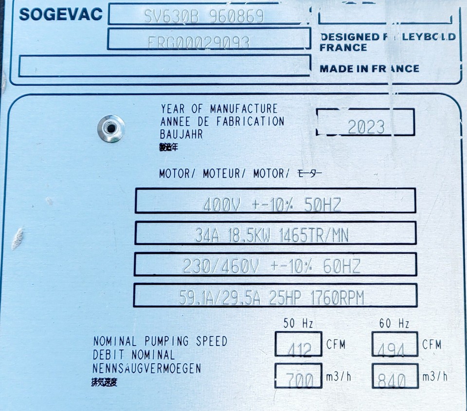 Leybold Sogevac SV630B F Single Stage Rotary Vane Vacuum Pump 25 HP 3PH ...