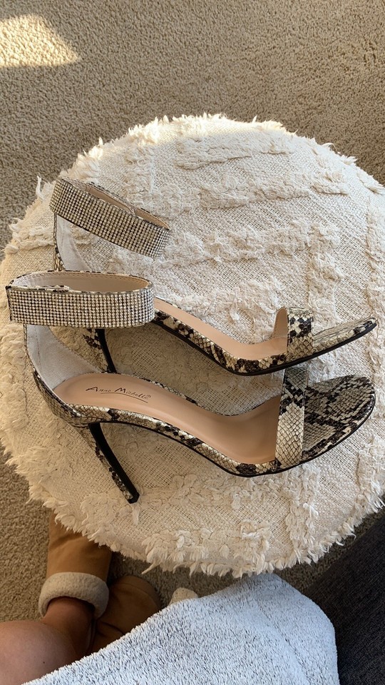 Ankle Strap Heels, SNAKESKIN AND RHINESTONE , size 9 Prom Wedding ...