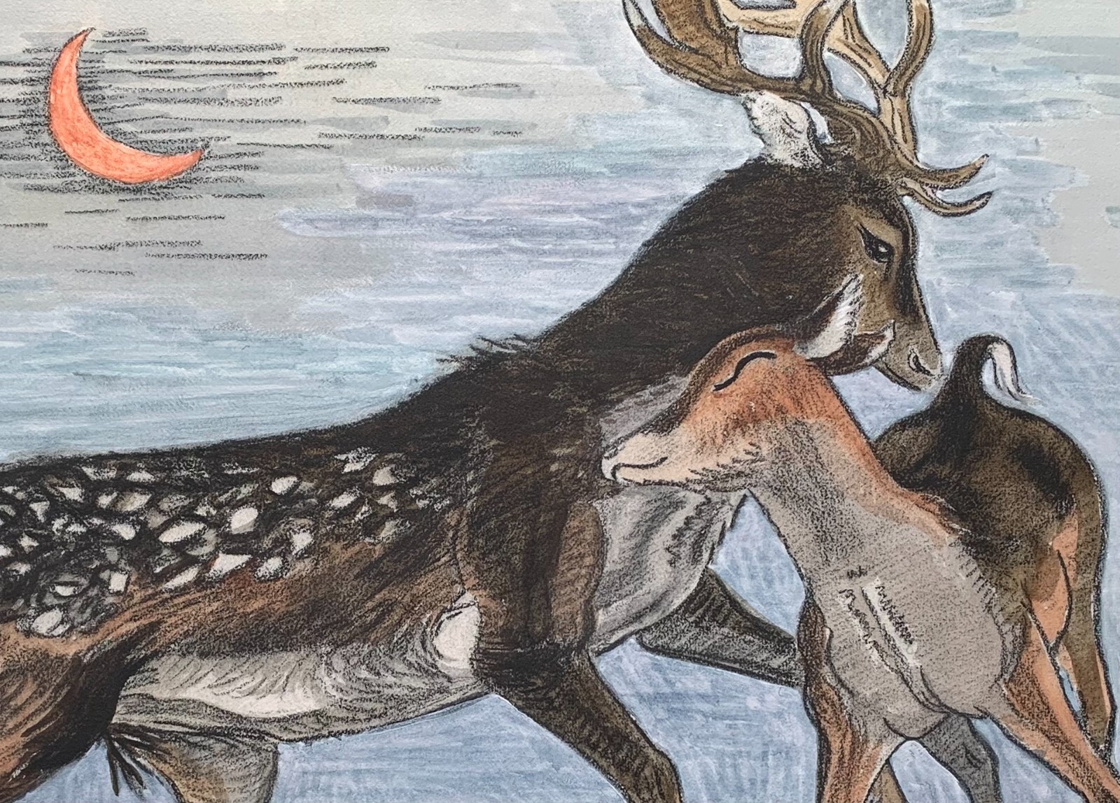 Watercolour Karl Adser 1912-1995 Fallow Deer With half Moon | eBay