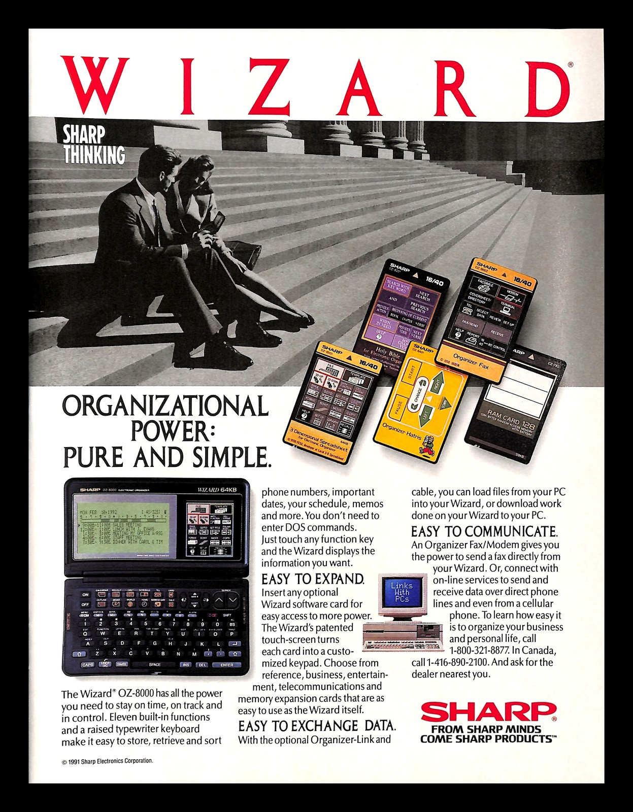 1991 Sharp Wizard OZ-8000 Electronic Organizer Vintage PRINT AD ...