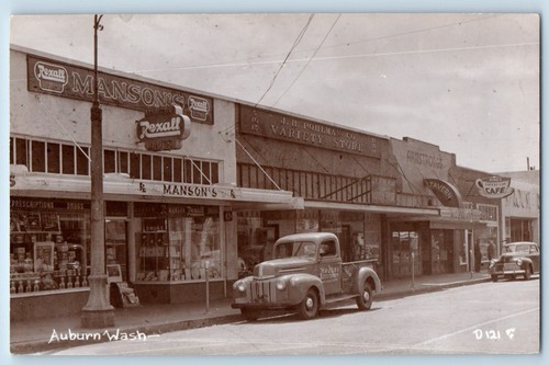 Auburn Washington WA Postcard RPPC Photo Main Street Mason's Rexall ...