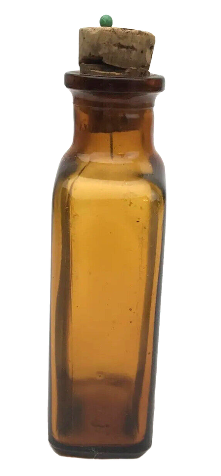 Antique Apothecary Pharmacy Amber Glass Bottle Poison Paper Label Cork ...