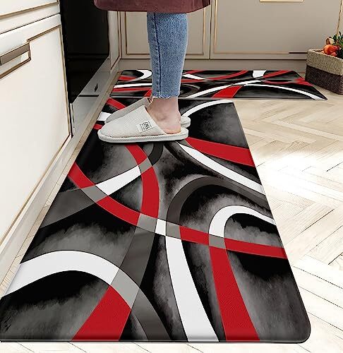 Kitchen Mats for Floor red kitchen rugs Modern 17.3x28+17.3x47 Inch Red ...