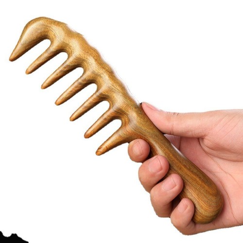 Wide Tooth Comb Head Scalp Massage Comb Green Sandalwood Wood Hair Comb ...