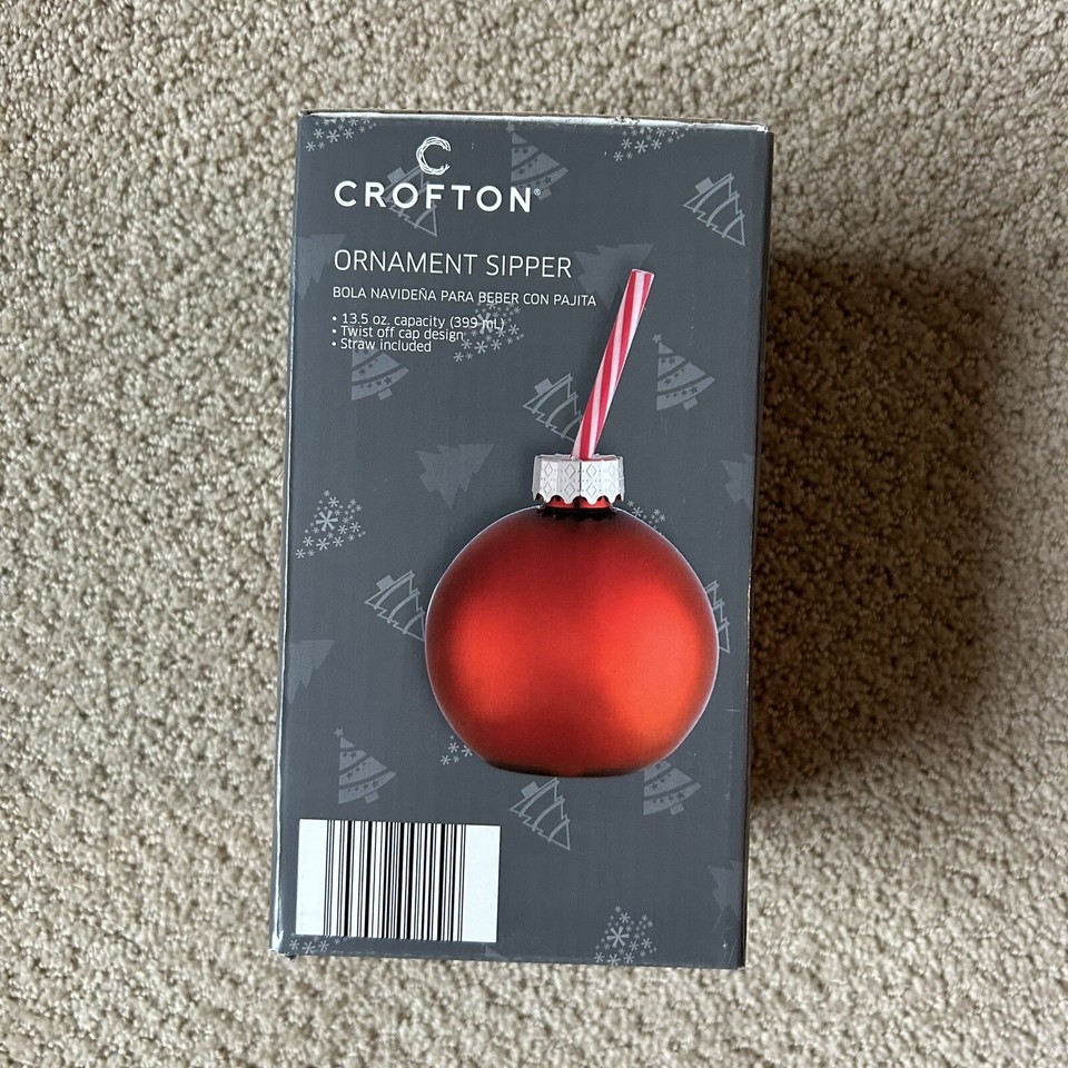 Red Crofton Holiday Ornament Sipper Cup w/Straw Drinkware Holds 13.5 ...