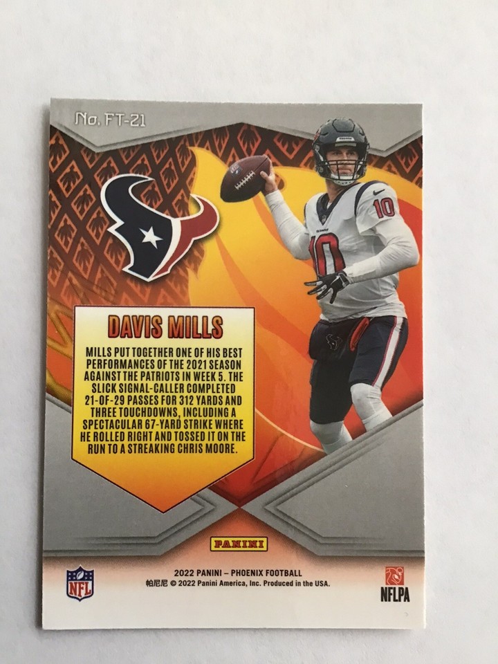 2022 Panini Phoenix Davis Mills Flame Throwers FT-21 Houston Texans | eBay