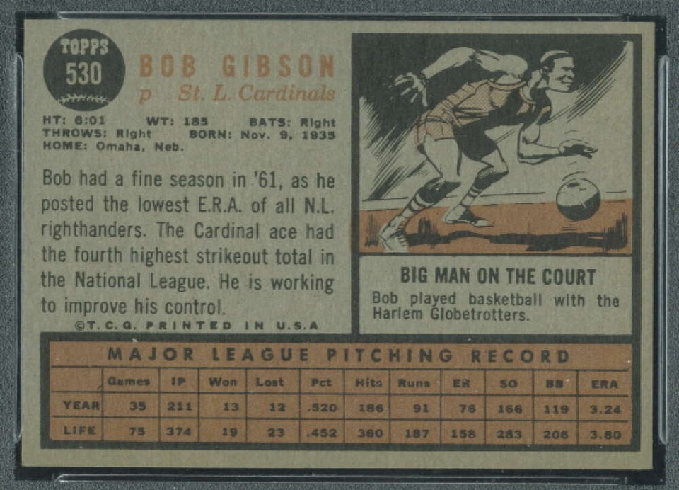 1962 Topps #530 Bob Gibson PSA 8 SP Cardinals (1337) | eBay