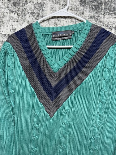 VTG Basic Elements Women’s 1X Plus V-Neck Cable Hand Knit Sweater Teal ...