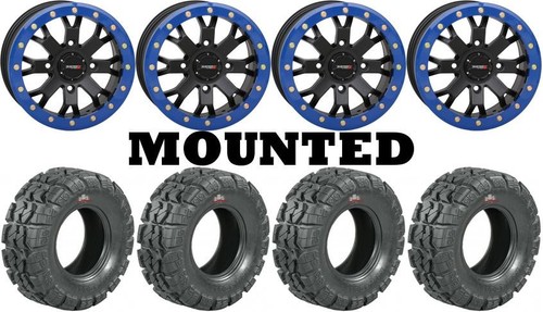 Kit 4 Deestone Trail Crusher 26x9-14 on SB-4 Beadlock Matte Black Blue ...