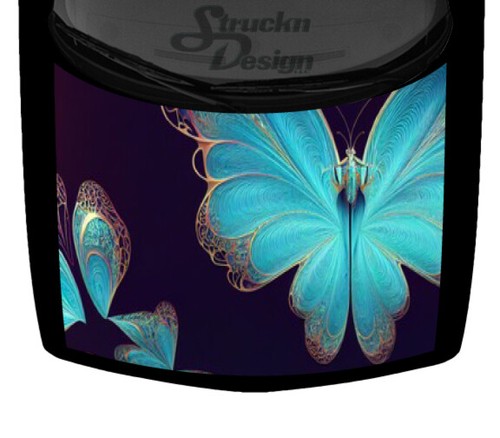 Beautiful Flowing Butterfly Blue Cyan Hood Truck Wrap Vinyl Car Graphic ...