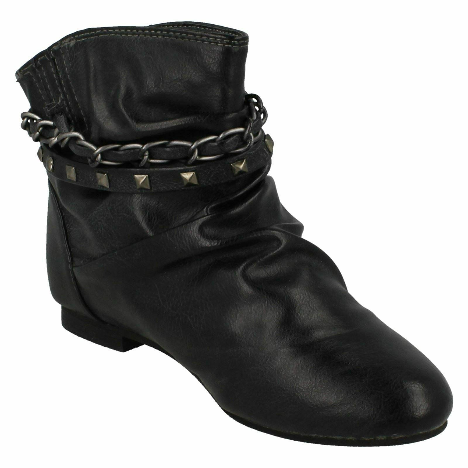 SALE Girls Cutie synthetic pull on casual ankle boot chain strap detail ...