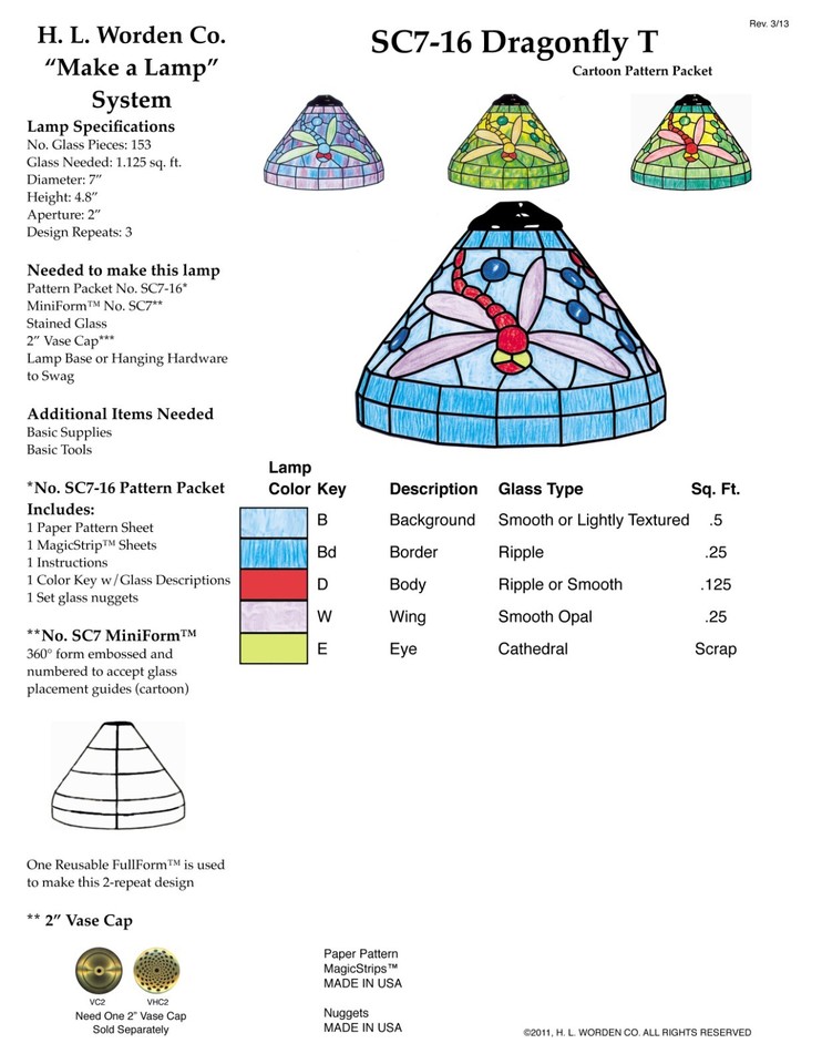 HL Worden SC7 Stained Glass Tiffany Lamp Form Mold, Patterns For SC-7 ...