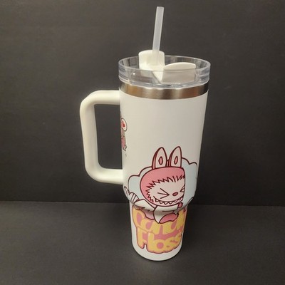 Labu 40oz Fan Art Tumbler – “Candy Floss” Monster – White Steel Cup w ...