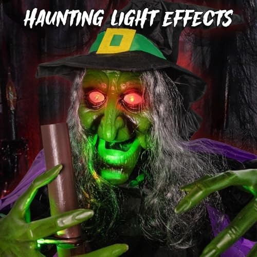 6FT Animated Flying Witch Decor with Lights & Sound, Outdoor Halloween ...