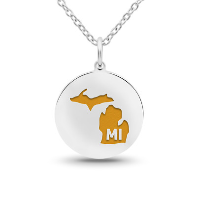 Tokemoti 925 Sterling Silver Michigan State Amber Yellow Enamel Pendant ...